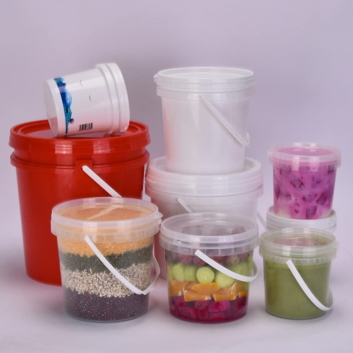 Operitacx 2 Pcs Clear Plastic Container with Lid Ice Cream Bucket Food Storage Containers Freezer Storage Buckets Round Plastic Pails with Handle for Homemade Ice-cream 1L