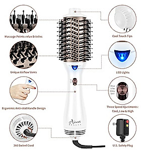 One Step Hair Dryer & Volumizing Hot Air Brush, Hair Blow Dryer Brush, Ceramic Straightener Brush, Curler & Hot Comb 4 in 1 Salon Ionic Hair Brush, Hair Styling Tools, White