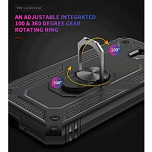 TJS Phone Case Compatible with Samsung Galaxy J2 Core/J2 2019/J2 Pure/J2 Dash/J2 Shine, Impact Resistant Metal Ring Magnetic Support Heavy Duty (Black)