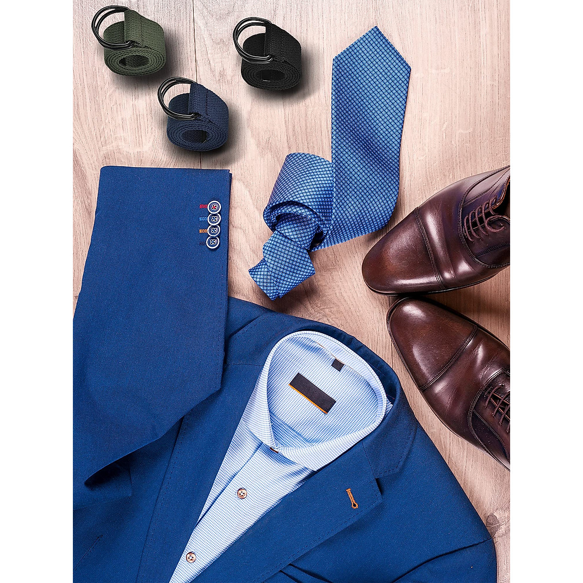 Funtery 3 Pieces Men Canvas Belt with Metal Double D Ring Buckle Military Style Casual Belts Fabric Canvas Waist Belts Closure Canvas Cloth Belts for Men and Women (Army Green, Black, Dark Blue)