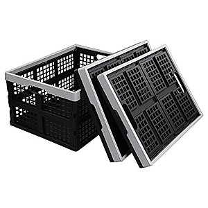 Kekow 28 L Black Plastic Collapsible Storage Basket, 3-Pack Folding Crates Storage