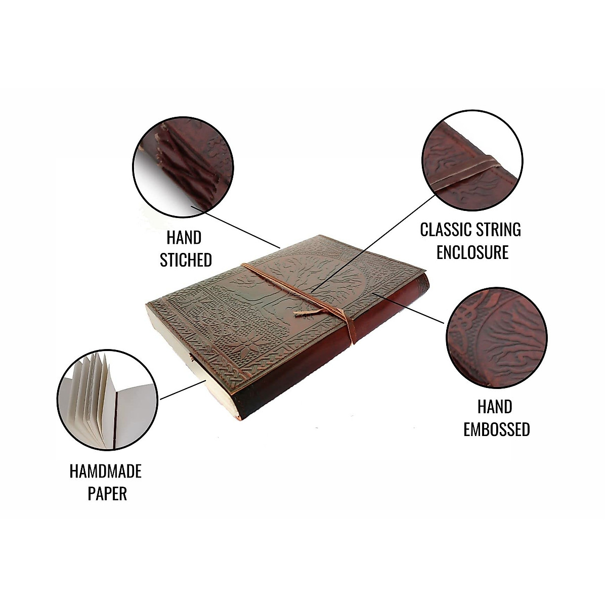 Jaald Handmade Large 10" Embossed Leather Journal Celtic Tree of Life Blank Personal Diary Notebook refillable Gift