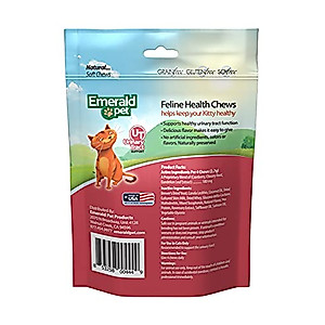 Emerald Pet Feline Health Chews UT Support — Natural Grain Free Urinary Tract Health Cat Chews — Cat Urinary Supplements with Cranberry, Chicory Root, and Dandelion Leaf Extract — Made in USA, 2.5 oz