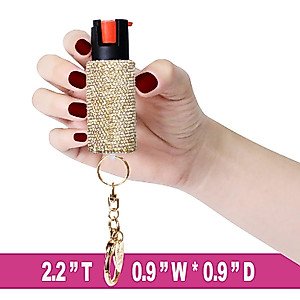 Hope Bobbie Bling-it-On Pepper Spray Keychain-Maximum Strength OC Spray for Self Defense-Fashionable Key Holder-7ft (2M) Range, Glitter Rhinestone Cute Pepper Spray for Women (Gold)