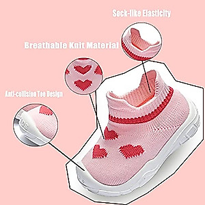 STEELEMENT. Baby Sneaker,Infant Non-Slip Soft Comforter Toddler Walkers for Boy Girls Shoes Pink Love Elastic Socks Protect Toes Memory Insole Moccasins Pink-22
