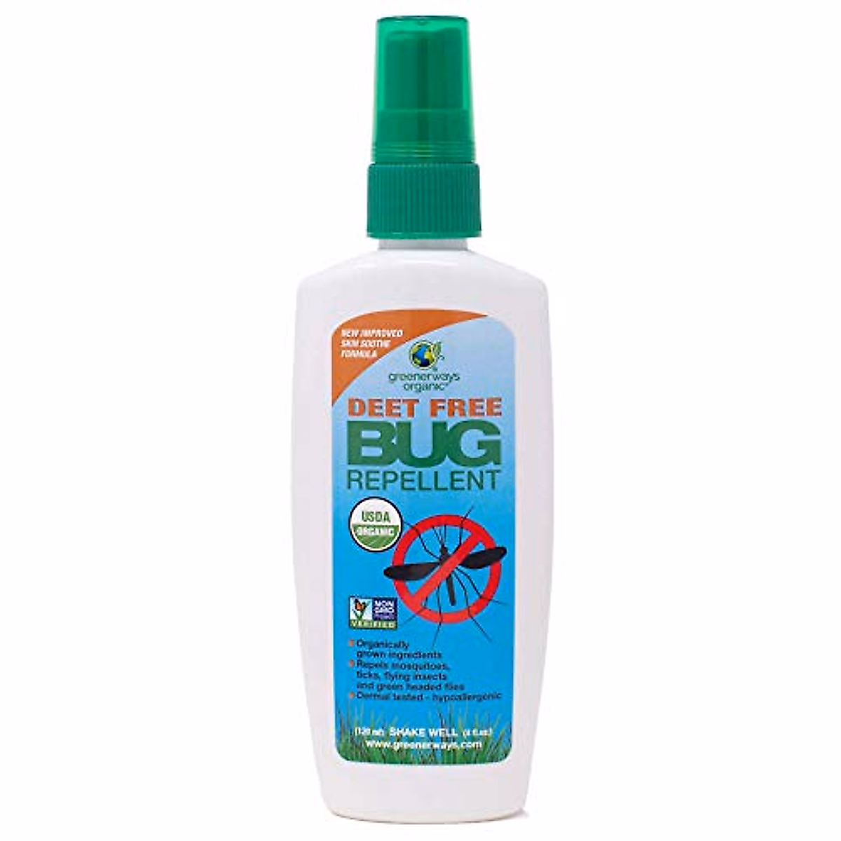 Greenerways Organic, Bug Repellent, Premium, USDA Organic, Non-GMO, Natural, Mosquito-Repellent, Bug Repellant, Bug Spray, DEET-Free, Pest Control, 4OZ
