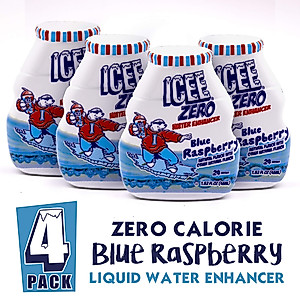 ICEE Zero Calorie Blue Raspberry Liquid Water Enhancer Drink Mix, Natural Flavor Drops, Sugar Free, 1.62 Fl Oz Concentrate (48 Ml) - 4 Pack