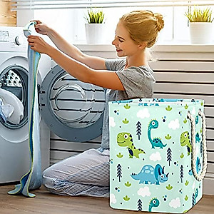 DEYYA Waterproof Laundry Baskets Tall Sturdy Foldable Cute Dinosaurs Print Hamper for Adult Kids Teen Boys Girls in Bedrooms Bathroom