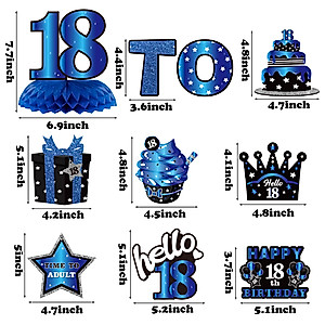 WATINC 26pcs 18th Blue Black Birthday Banner Party Decorations Set, Time To Adult 18 Birthday Decorations Hanging Swirls Banner Honeycomb Centerpieces for Boys Girls Happy 18 Bday