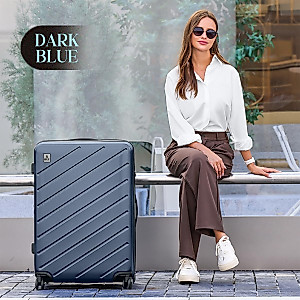 AnyZip Luggage Expandable(only 28") Suitcases with Spinner Wheels PC+ABS Hardshell TSA Lock 28Inch Navyblue