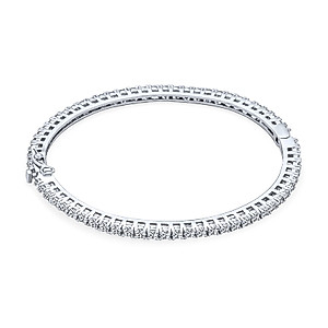 Classic Fashion Bridal AAA Cubic Zirconia Princess Cut CZ Eternity Tennis Stackable Bangle Bracelet For Women, Prom, Wedding Silver Plated 7-7.5 Inch