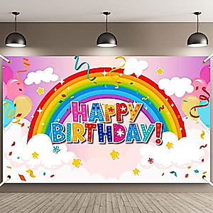 Rainbow Birthday Backdrops for Girls Rainbow Party Decorations Backdrop Banner Rainbow Birthday Decorations Rainbow Birthday Party Supplies for Girls and Kids, 71 x 44 Inch
