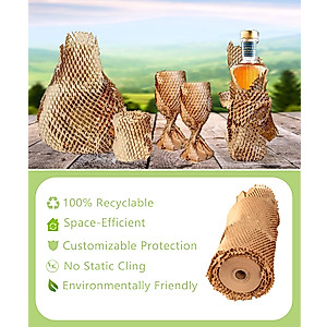 15”x400’Honeycomb Packing Paper,100% Recyclable Honeycomb Cushioning Wrap Roll for Safe Moving Shipping Packaging with 20 Fragile Stickers.