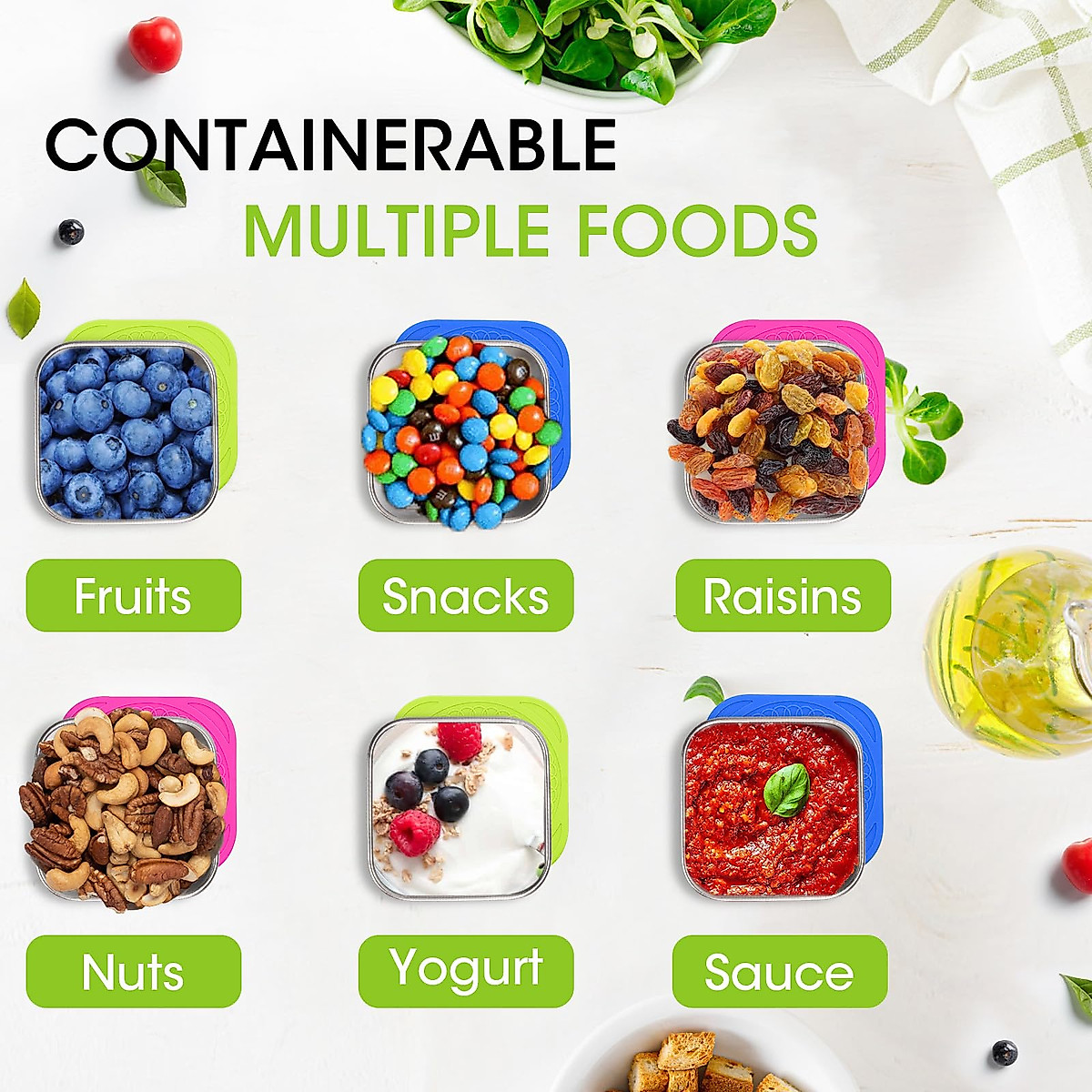 Haldane 8pack Snack Containers for Kids, Leak Proof Snack Pack Containers for Toddlers, Mini Stainless Steel Containers with Lids, Kids Lunch Box Containers for Daycare, School, Travel (6oz)