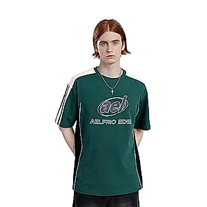 Aelfric Eden Oversized Graphic Tees Men Contrast Color Speedway Racing Tee Unisex Streetwear Tshirt Patchwork Polo Tee