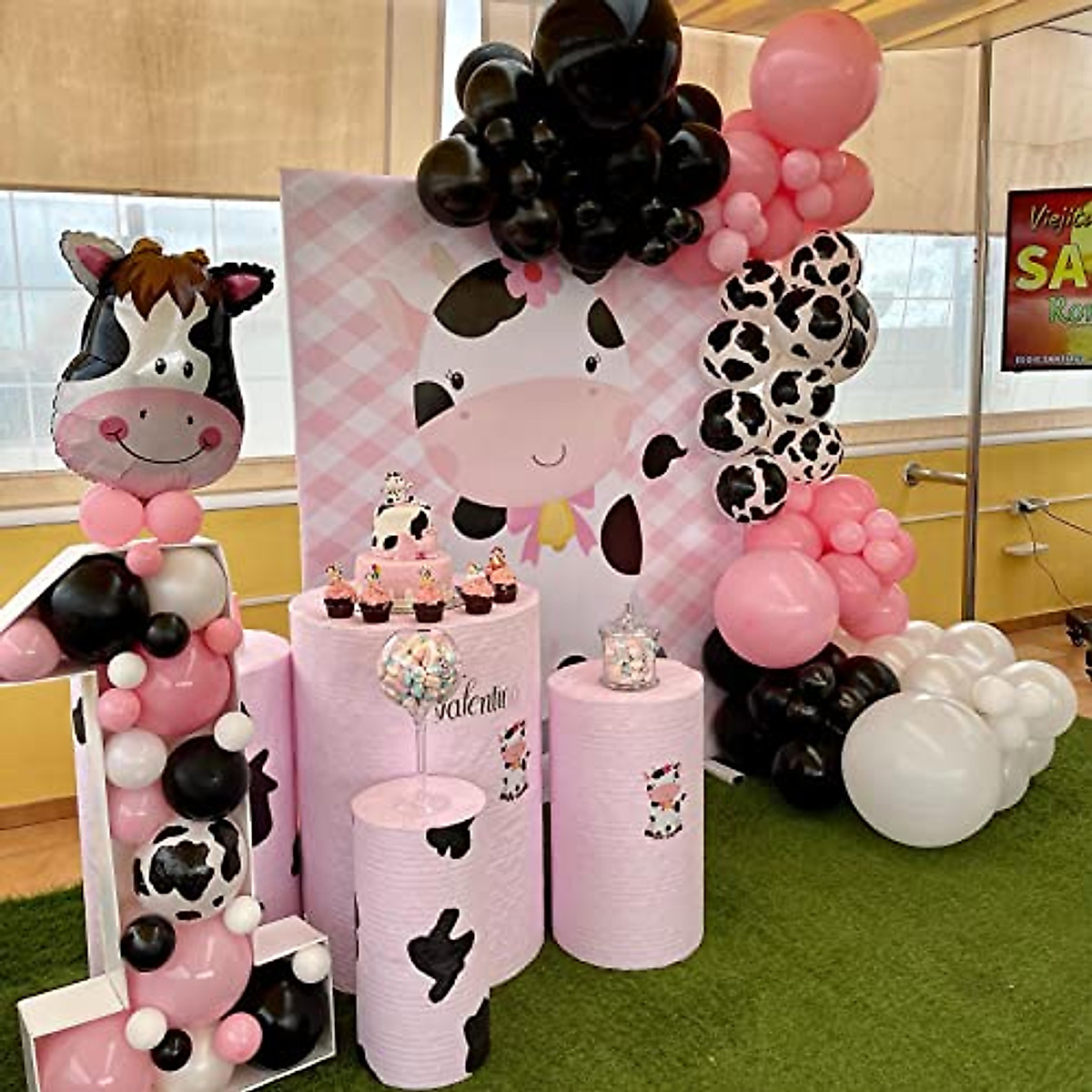 LLTT Funny Cow Balloon Garland Arch Kit, Farm Party Balloon Set of Cow Print Balloons, Pink White Black Balloons for Farm Birthday Party Baby Shower Kid's Bday