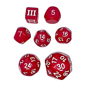 DCC Special 7 - Red - Set of 7 Rare and Unusual RPG dice Approved for use with Dungeon Crawl Classics (Factory Seconds)