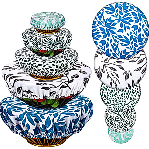 10 Pieces Reusable Bowl Covers Woven Elastic Food Storage Covers Fabric Reusable Food Covers Elastic Bowl Covers Reusable Cloth Bowl Covers for Kitchen Bowls Storage Container, 4 to 12 Inch (Leaves)