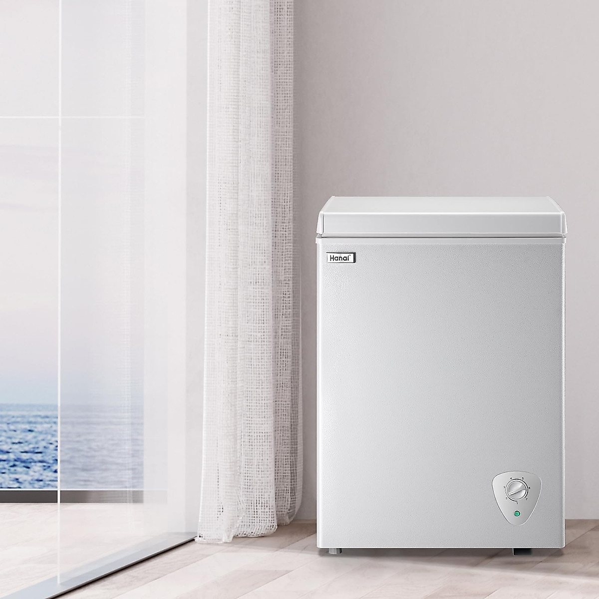 WANAI Small Chest Freezer 3.5 Cu.Ft Compact Chest Freezers with 7 Settings Temperature Adjustable, Small Deep Freezer with Removable Basket, Suitable for Home Kitchen Office Dorm Apartment,White