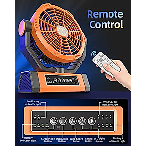 Portable Rechargeable Fan - 20000mAh 9-Inch Camping Fan with Light & Hook for Tent, Outdoor - Battery Powered Fan(60Hrs) - USB Fan for Picnic, BBQ, Fishing, Travel, Jobsite