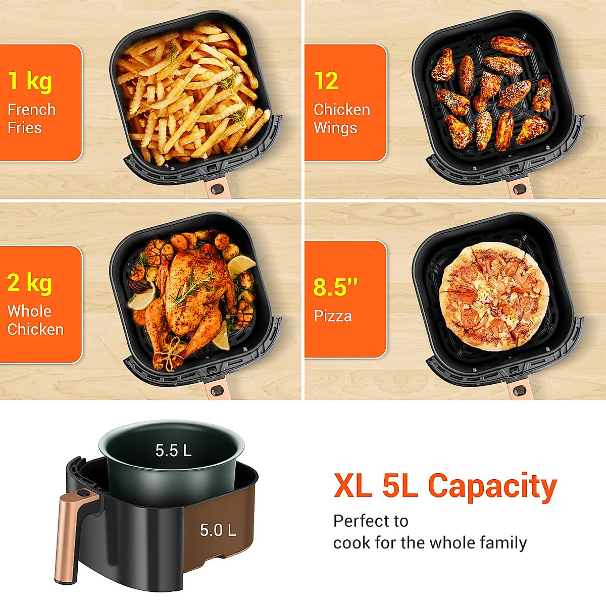 Ultenic K10 5.3QT Air Fryer Oven Combo, One-Touch Screen with 11 Presets, Complete APP Control Including Customizable Smart Cooking Programs and Over 100 Recipes, Nonstick and Dishwasher-Safe Basket