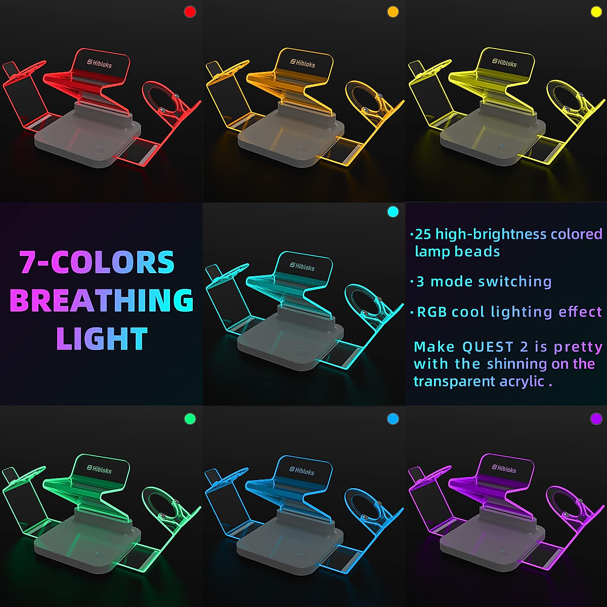 HiBloks Charging Station for Oculus Quest 2 & HiBloks Cooling Fan Face Cover for Meta/Oculus Quest 2 Accessories