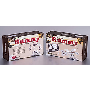 Classic Rummy Tile Game, Rummy Cube Tile Game,106 Rummy Cube Game with Portable Carton, Rummy Tiles Travel Set with 4 Tiles Holders for Family Classic Board Games Rummy Tiles in Paper Box 106 Tiles