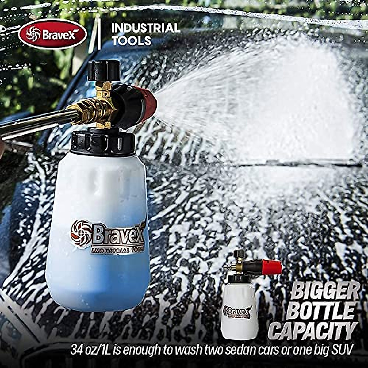 STEINBRÜCKE Foam Cannon -Snow Foam Lance Heavy Duty with Extra-Wide Neck, Thicker Brass Core and 5 Nozzle Tips for Pressure Washer Gun 1 Liter