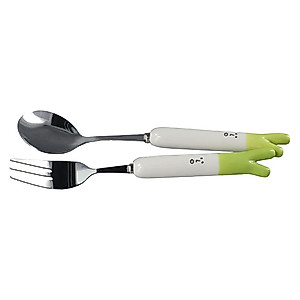 hobbyme Stainless Steel Ceramic Fork Spoon Portable Cutlery Set Cute Green Onion Spoon Fork Set For Home