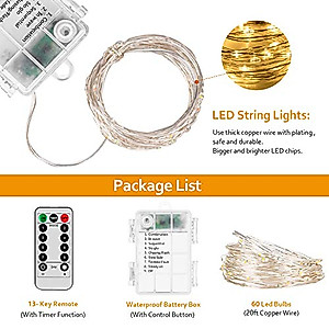 Koxly 2 Pack 20ft 60 Led Fairy Lights with Remote Timer Waterproof Christmas Decor Battery Operated Twinkle Firefly Lights for Bedroom, Garden, Easter, Party, Christmas Indoor and Outdoor Decorations