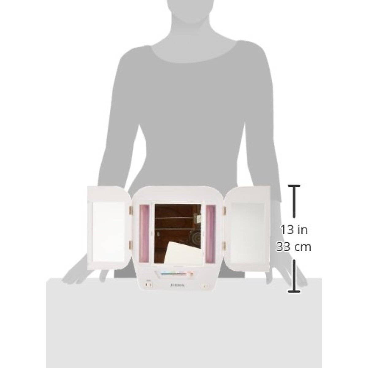 JERDON Modern Tri-Fold Makeup Mirror with Lights - Vanity Mirror with 5X Magnification & Multiple Light Settings - White Base - Model JGL10W