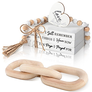 Thyle Boho Decorative Books for Home Decor Include Farmhouse Decorative Books Wood Bead Garland with Tassel Chain Link Rustic Faux Books Stack Heart Sign for Living Room Bookshelf Coffee Table