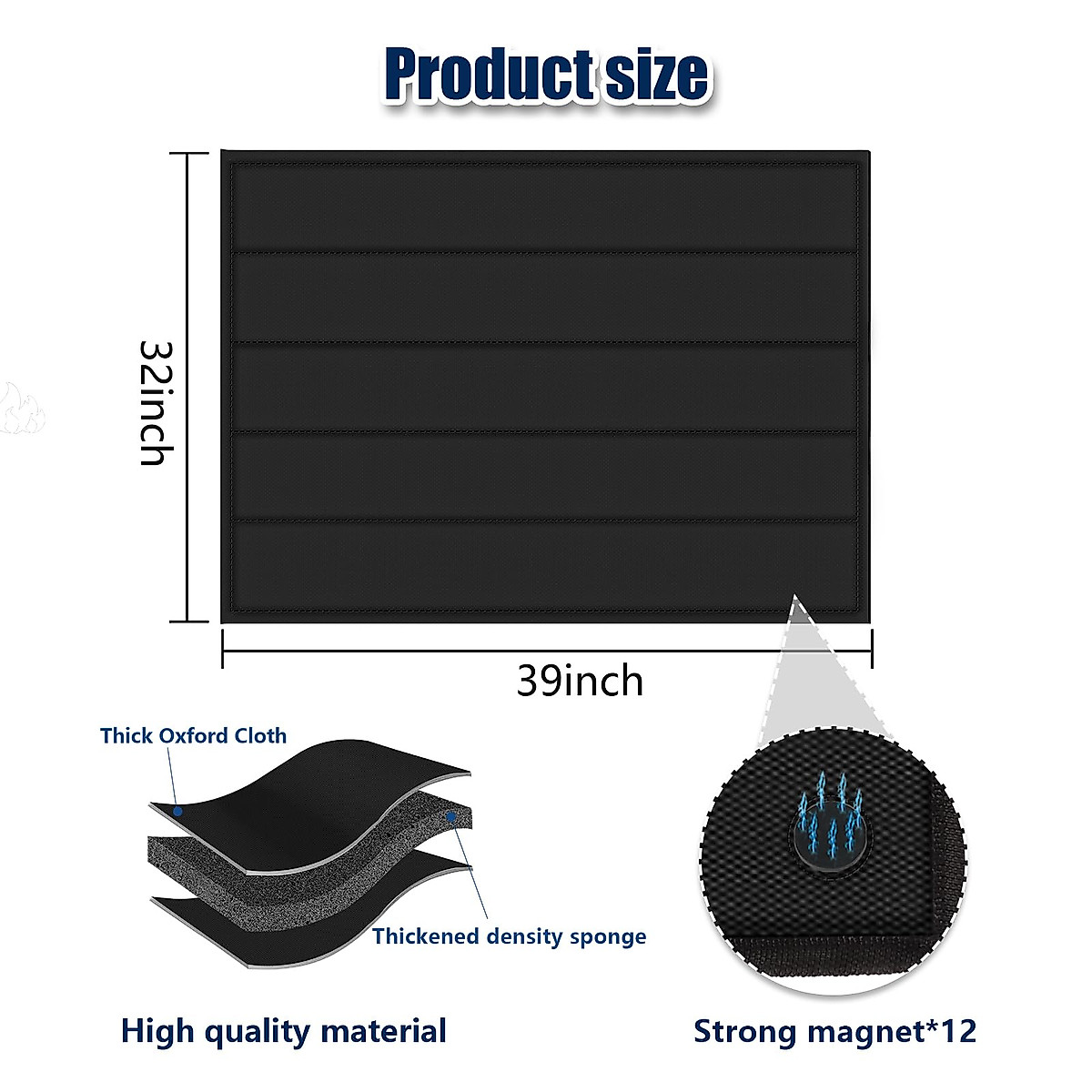 Magnetic Fireplace Blanket for Heat Loss, Indoor Fireplace Covers Keep Drafts Out Stops Heat Loss Fireplace Draft Stopper with Built-in 12 Strong Magnet for Iron Fireplace Frame, Energy Saver 39"x32"