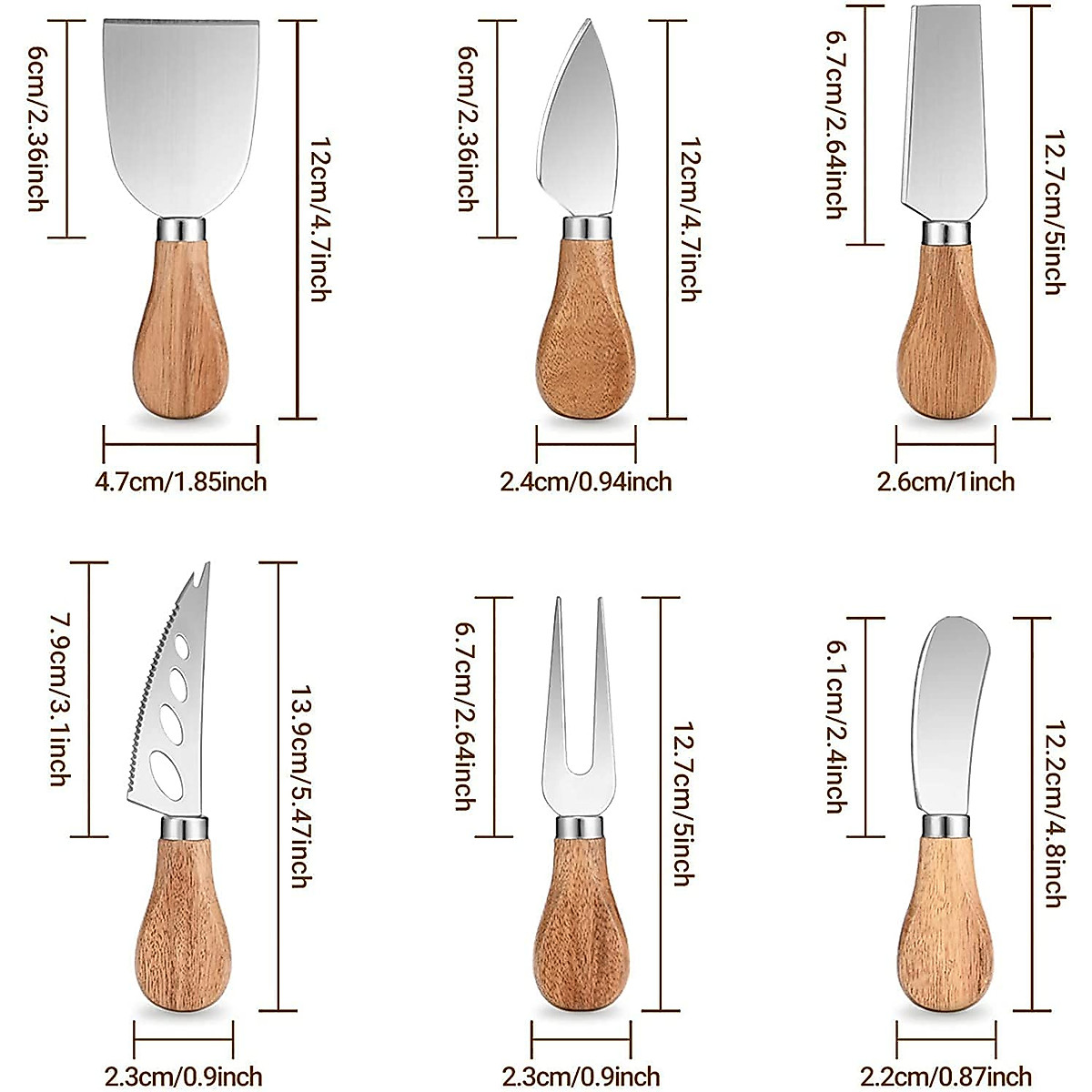 Linwnil Cheese Knife Set,6pcs Cheese Spreader Knives with Wood Handle Steel Stainless 6 Slate Markers 4 Mini Spoons 4 Forks for Charcuterie Board Accessories