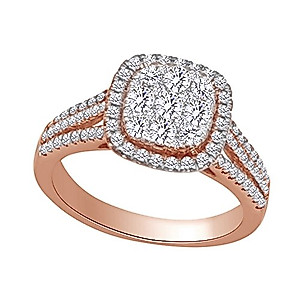 AFFY 14k Rose Gold (0.9 cttw) Round White Natural Diamond Square Cluster Engagement Wedding Ring With Ring Size 4.5