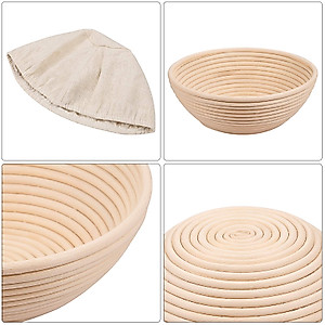 Round Bread Proofing Basket Set of 2, 8" and 9" Natural Rattan Banneton Round Sourdough Baking Bowls with Multi Baking Tools for Professional and Home Bakers