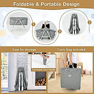 BABY JOY Bassinet, 2 in 1 Rocking Bassinet for Baby w/Detachable Curtain Cloth, Mattress, Breathable Mesh, Adjustable Height, Quick Folding Crib w/Travel Bag for Newborn Infants, Portable Bassinet