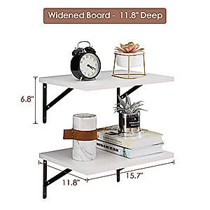 SUPERJARE Wall Mounted Floating Shelves, Set of 2, Wide Display Ledges, 11.8 Inch Deep, Large Storage Rack for Room/Kitchen/Office - White