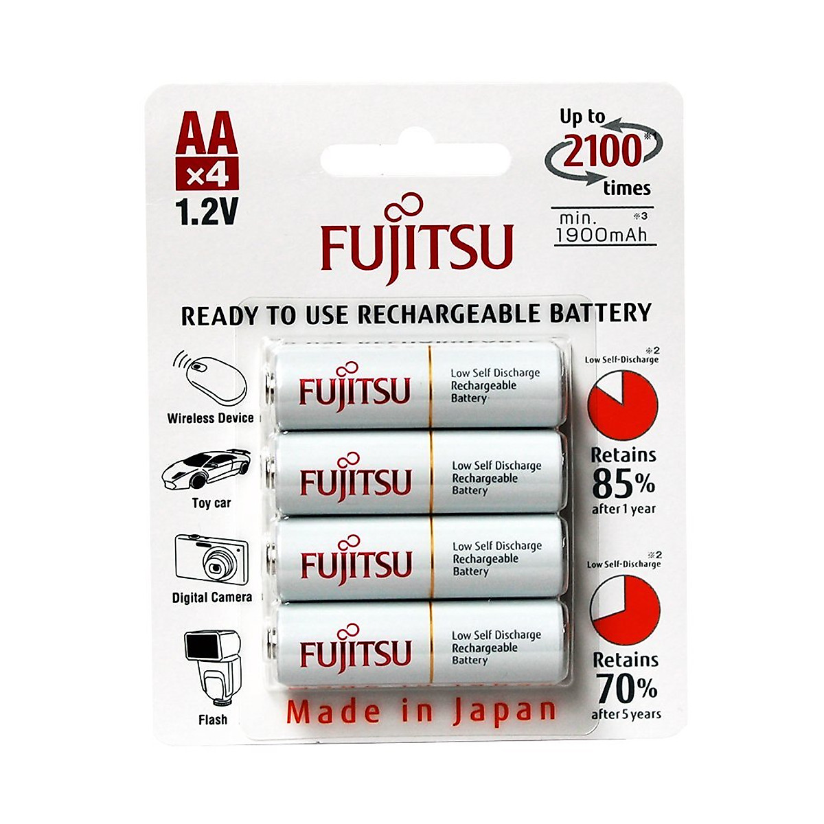 Fujitsu HR-3UTCEX(4B) 4-Pack AA 2100 Cycle Ni-MH Pre-Charged Rechargeable Batteries (Made in Japan)
