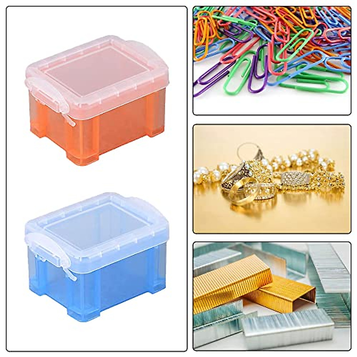 QianDanS 6 Pack Mini Storage Boxes Plastic Storage Box Organiser Boxes with Lid Small Storage Bin Boxes for Storing Paper Clips Staples Beads Earrings Rings