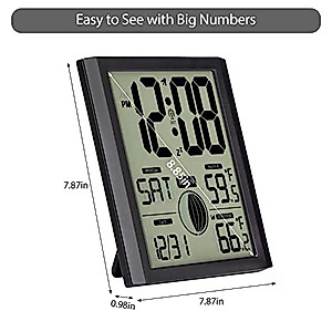 Digital Atomic Wall Clock, Atomic Clocks with Indoor Outdoor Temperature,Battery Operated,Calendar,Large Number Clock with Day and Date for Bedroom Home Office Elderly