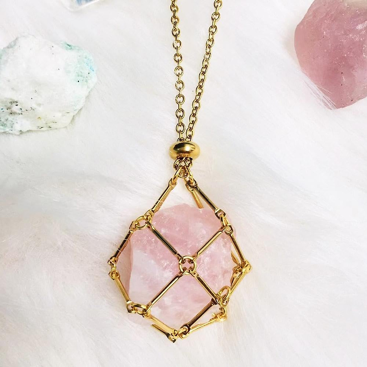 Crystal Stone Holder Necklace, Adjustable Crystal Cage Necklace, Adjustable Metal Net Necklace, Crystal Stone Chain Mesh Pendant Necklace, Punk Style Jewelry Accessories Gifts