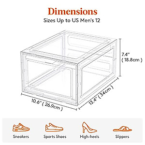 Lifewit 6 Pack Shoe Storage Box Clear Stackable Hard Sturdy Plastic Shoe Organizer Bin Foldable Sneaker Display Containers Holders for Closet Entryway, Fit Up to US Size 13