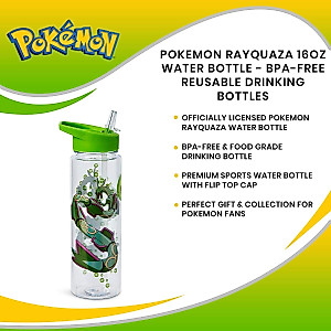 Pokemon Rayquaza 16oz Water Bottle - BPA-Free Reusable Drinking Bottles