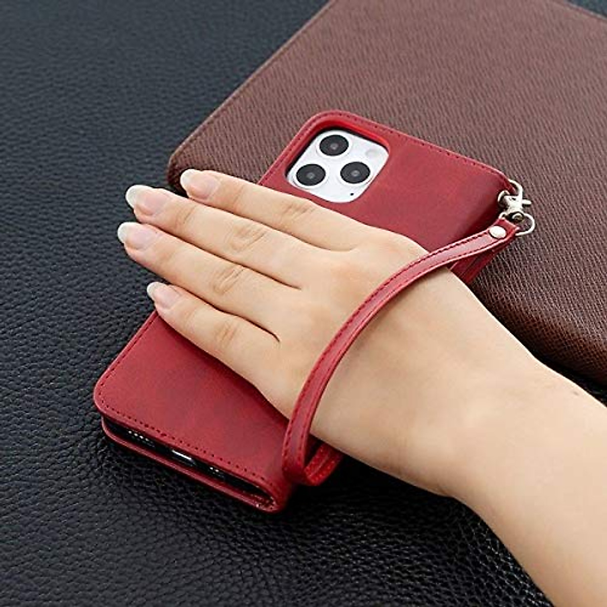 Glow Co, Ltd. iPhone 11 Pro Max Notebook Type Case with Strap, Red, Tempered Glass & Stylus Pen Included 406-3-02