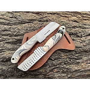 SUSA KNIVES Custom Handmade Rasp Bull Cutter knives horse file steel bull cutter knife, cowboy skinner knife with pancake leather sheath (WHITE)