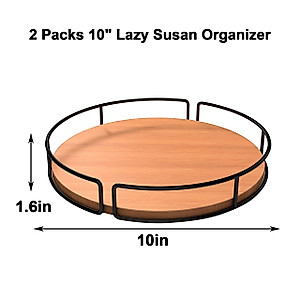 Set of 2, 10 Inch Lazy Susan Organizer - Non-Skid Wood Turntable Organizer for Cabinet, Pantry, Kitchen Countertop, Refrigerator, Spice Rack