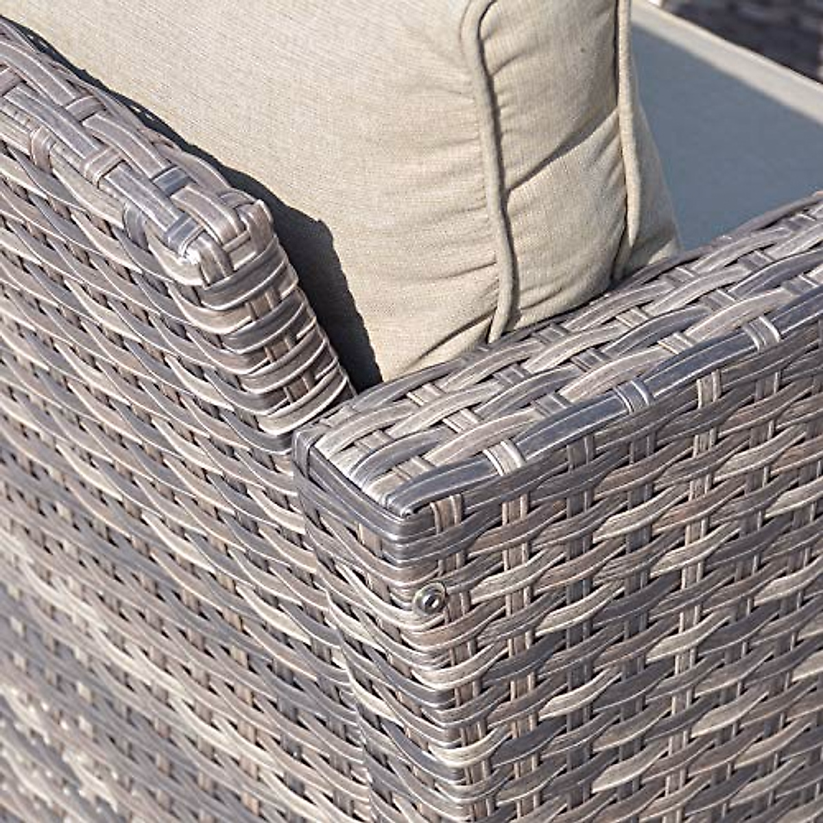 OVIOS Patio Furniture Set 2 Wicker Chairs All Weather Outdoor Single Chairs Patio Dining Chairs Manual Weaving Rattan Sofa, Garden Porch Backyard, Steel (Beige)