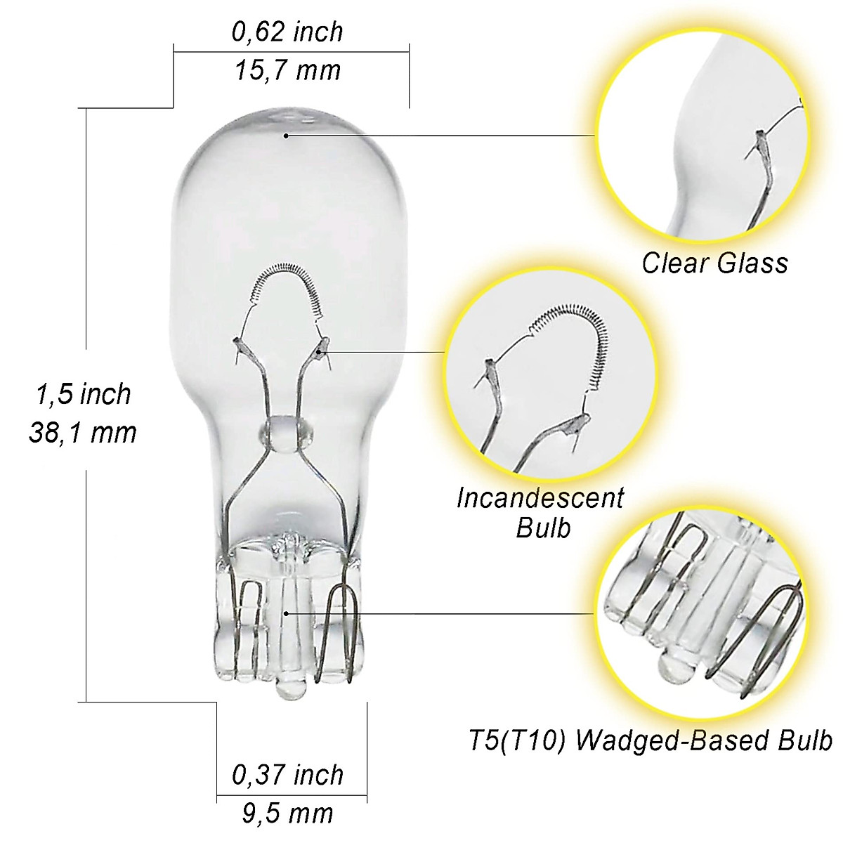 Diximus 12 Volt 7 Watt Low Voltage T5 Landscape Bulb - Landscape Light Bulbs - Low Voltage Landscape Light Bulbs - 10 Pack (Clear)