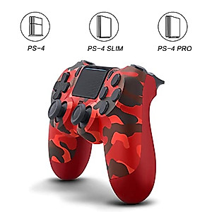 PYMENA Wireless Controller for PS4, Audio Function Bluetooth Gamepad for PS4/Pro/Slim Camo Red